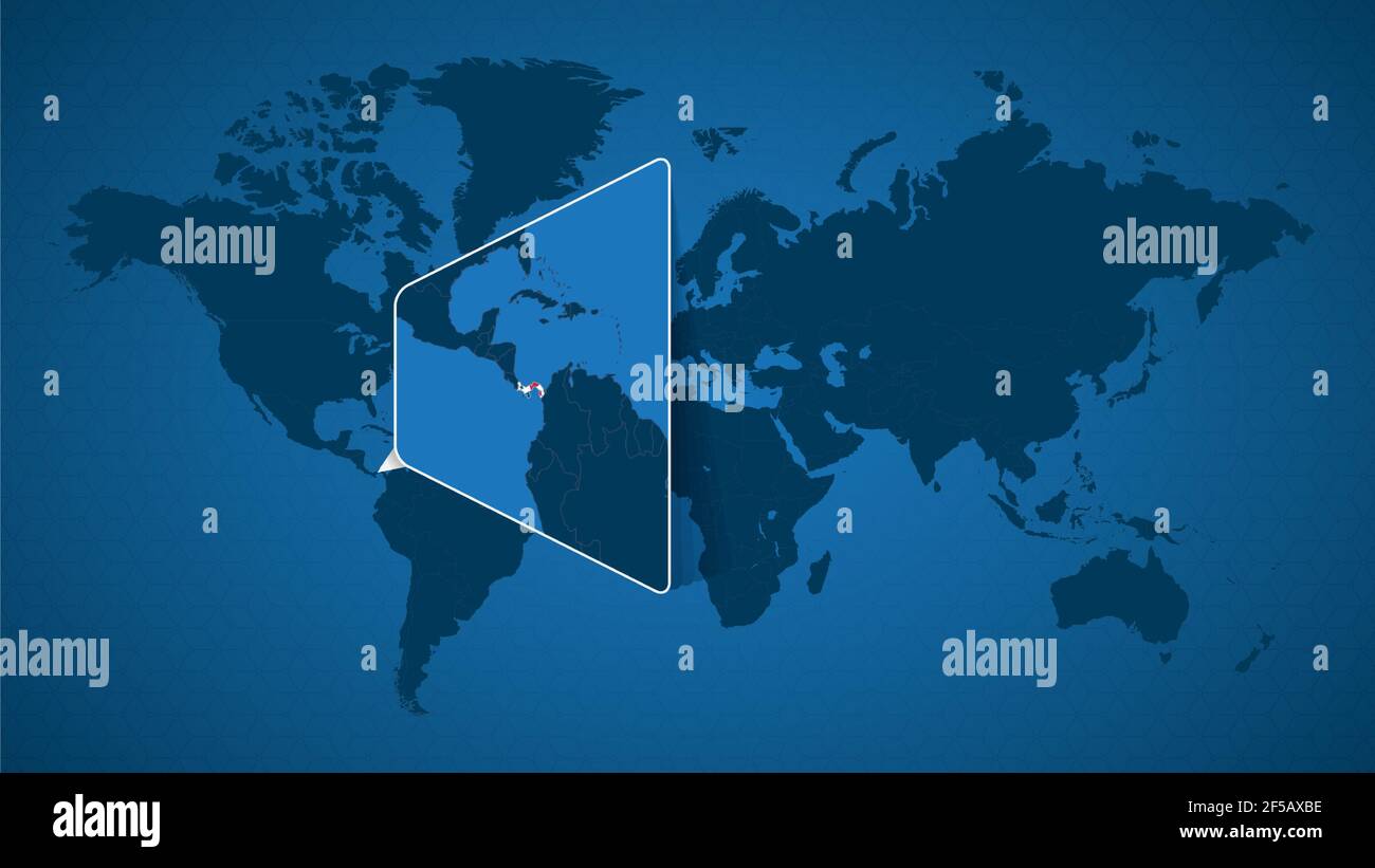 Detailed world map with pinned enlarged map of Panama and neighboring ...