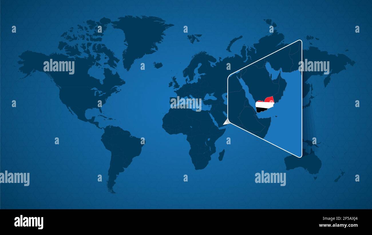 Detailed world map with pinned enlarged map of Yemen and neighboring ...