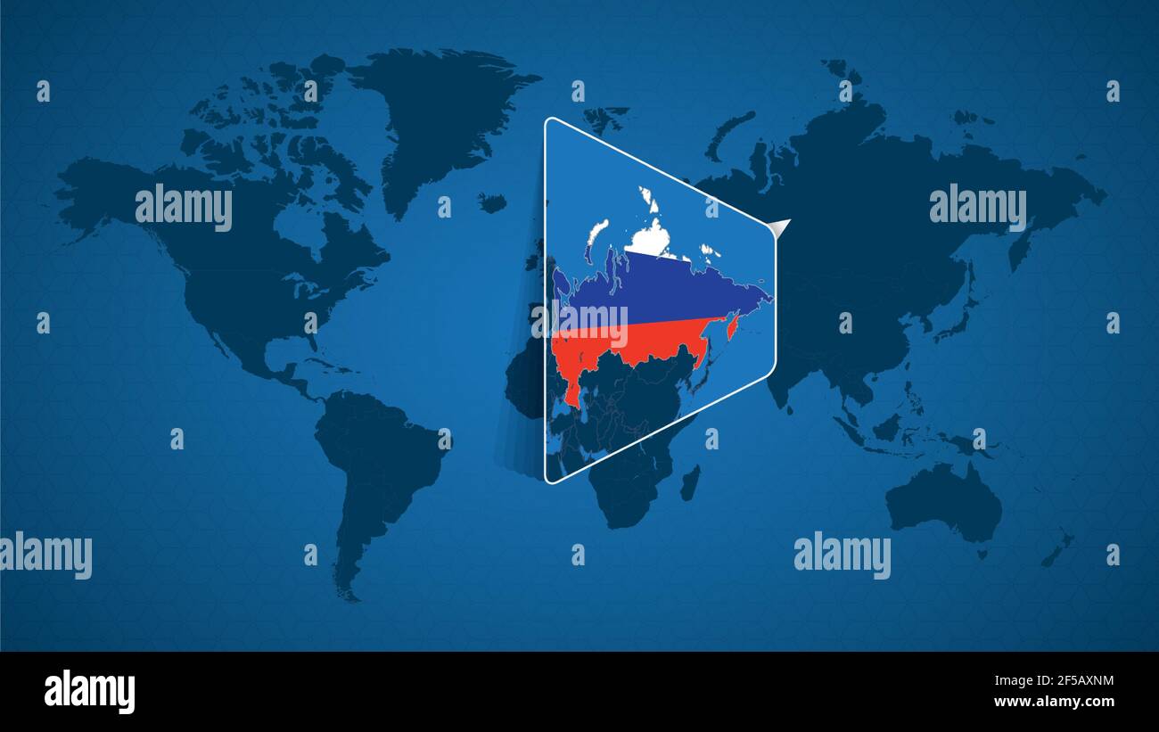 Detailed world map with pinned enlarged map of Russia and neighboring ...