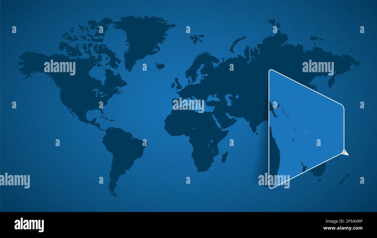 Detailed world map with pinned enlarged map of Fiji and neighboring ...