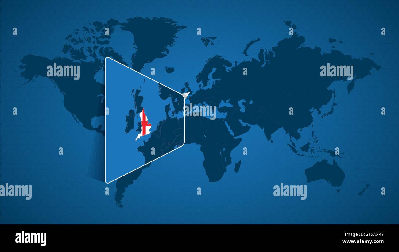 Detailed world map with pinned enlarged map of England and neighboring ...