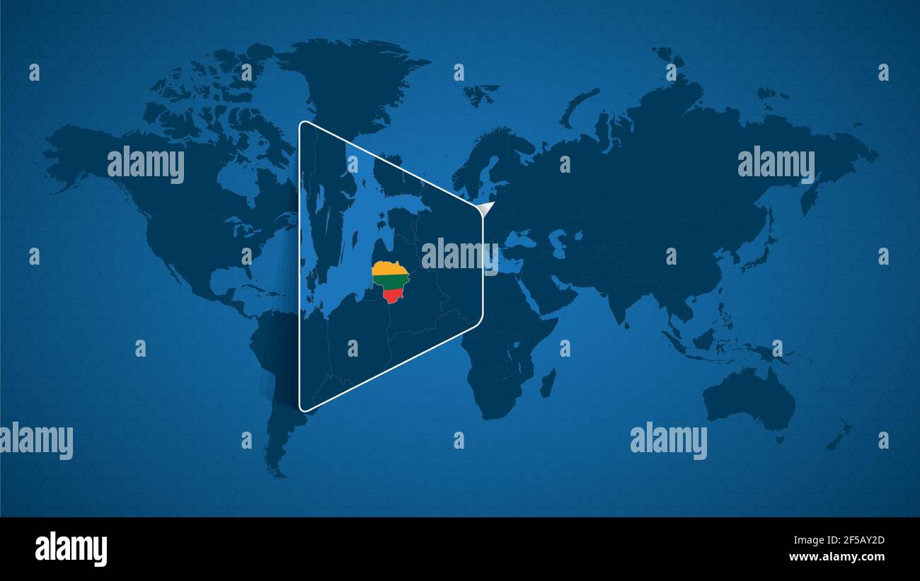 Detailed world map with pinned enlarged map of Lithuania and ...
