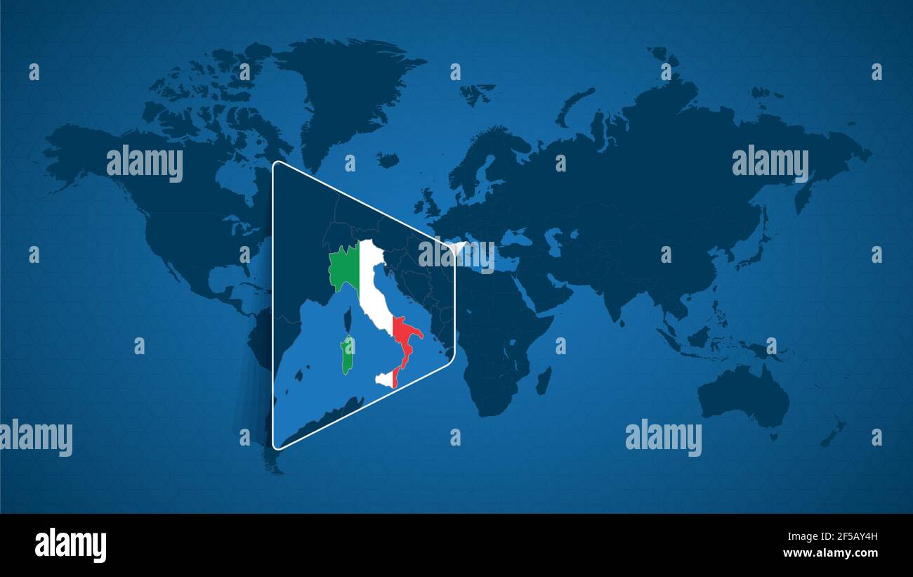 Detailed world map with pinned enlarged map of Italy and neighboring ...