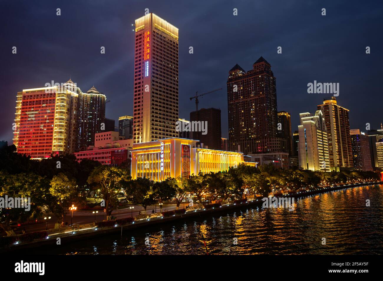 Cityscape night lights china guangzhou riverside Stock Photo - Alamy