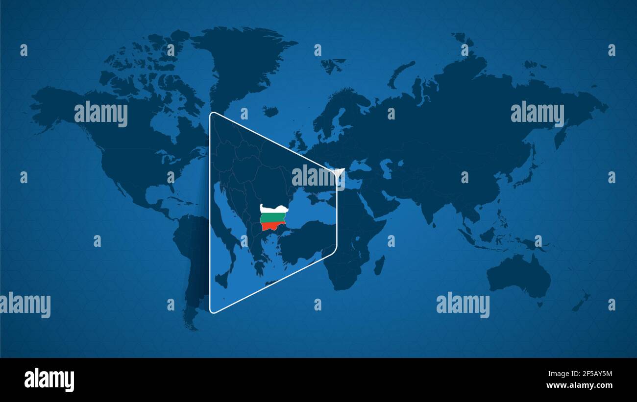 Detailed world map with pinned enlarged map of Bulgaria and neighboring ...