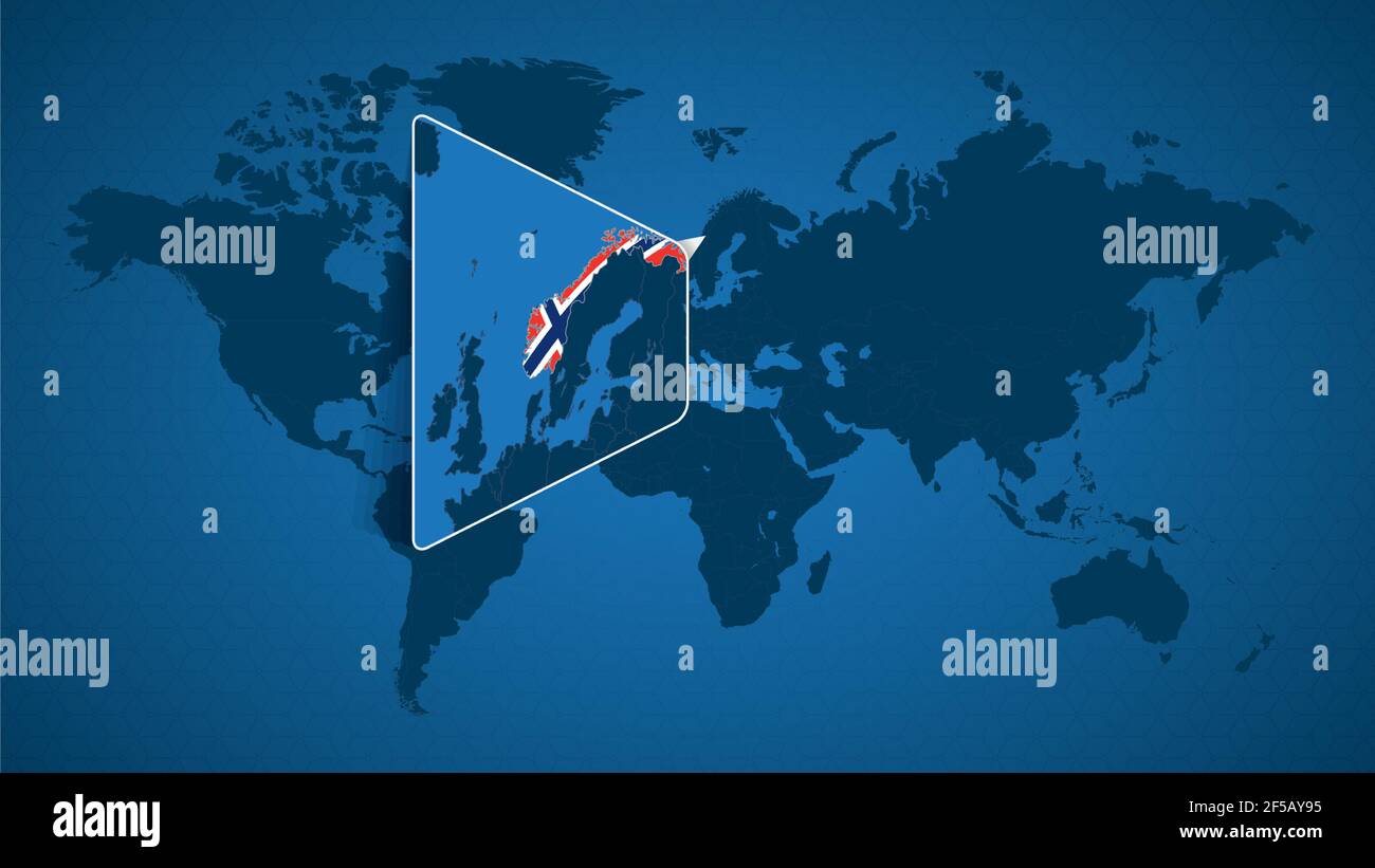 Detailed world map with pinned enlarged map of Norway and neighboring ...