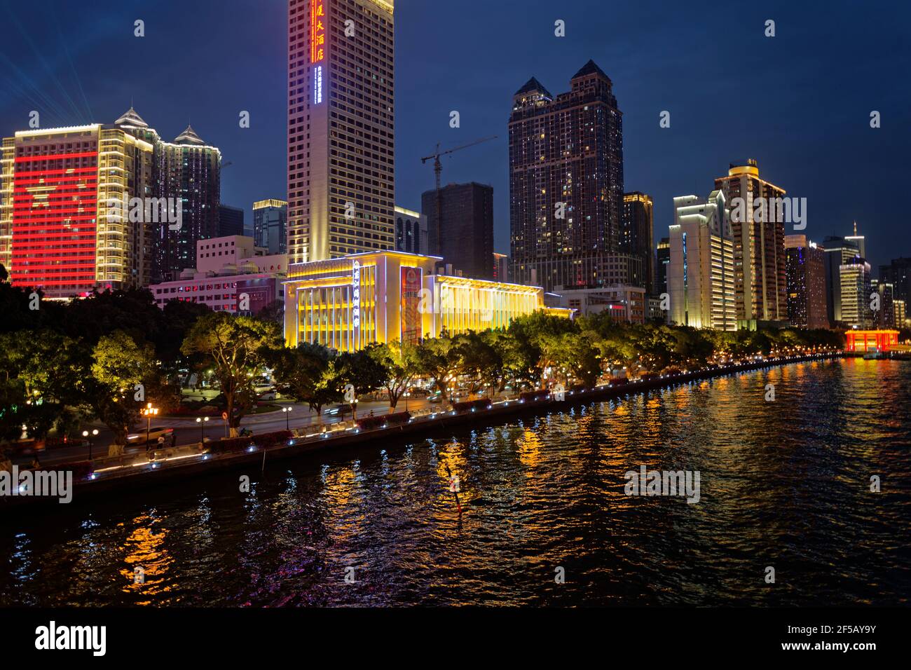 Cityscape night lights china guangzhou riverside Stock Photo - Alamy