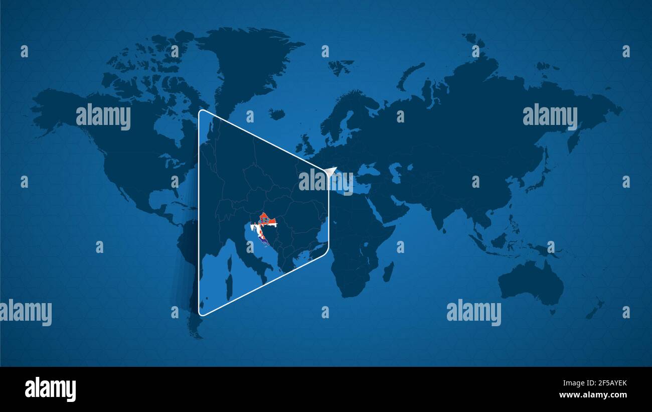 Detailed world map with pinned enlarged map of Croatia and neighboring ...