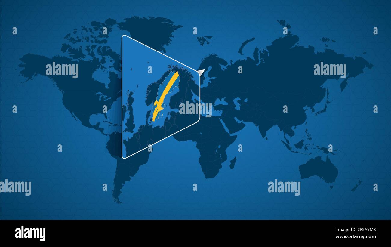 Detailed world map with pinned enlarged map of Sweden and neighboring ...