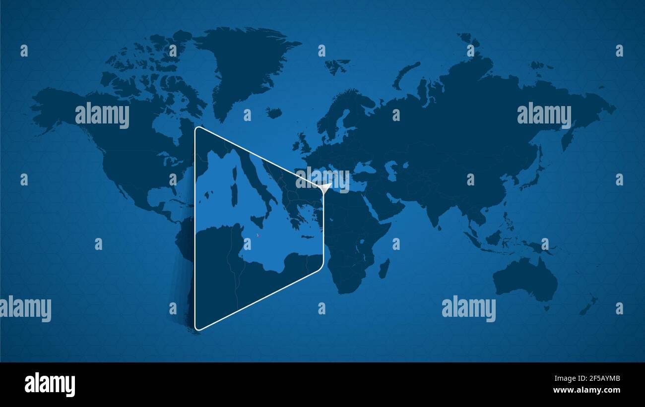 Detailed world map with pinned enlarged map of Malta and neighboring ...
