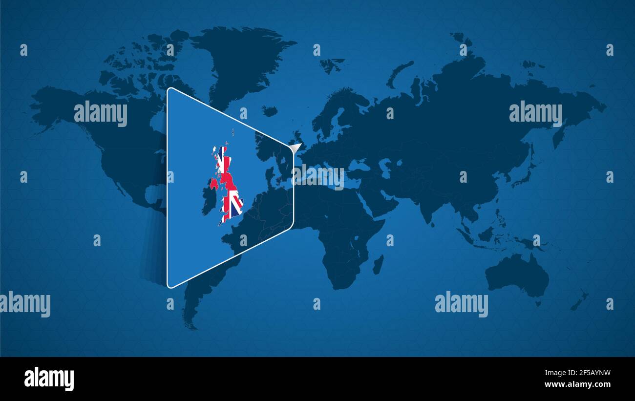 Detailed world map with pinned enlarged map of United Kingdom and ...