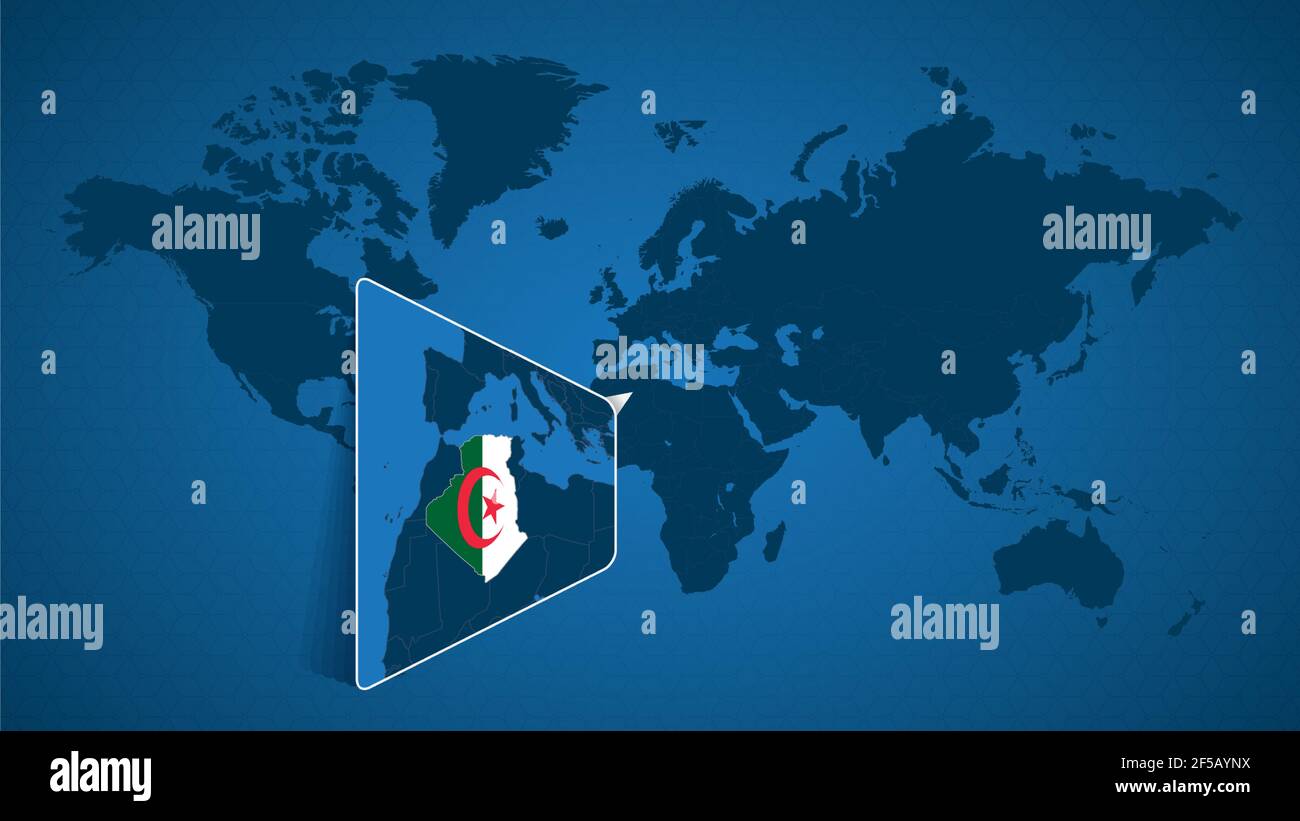 Detailed world map with pinned enlarged map of Algeria and neighboring ...