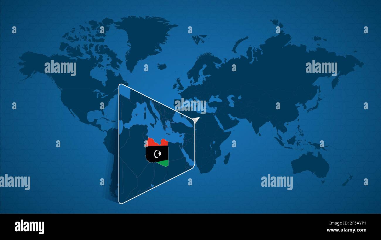 Detailed world map with pinned enlarged map of Libya and neighboring ...