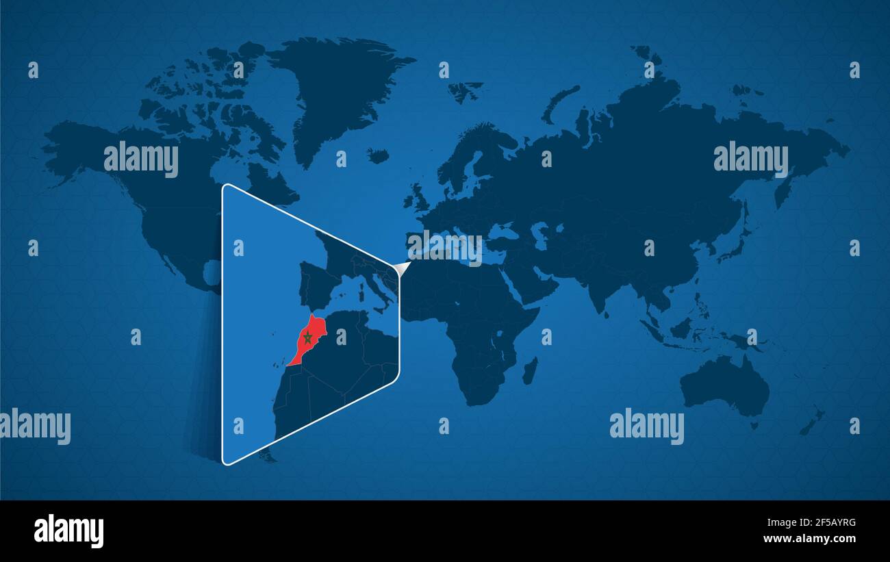 Detailed world map with pinned enlarged map of Morocco and neighboring ...