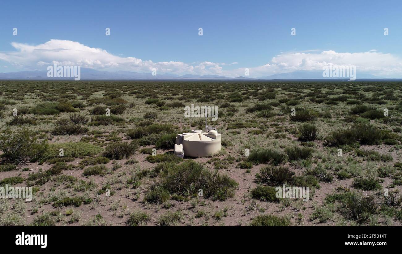 High angle shot of the detector with solar panel and antenna of the ...