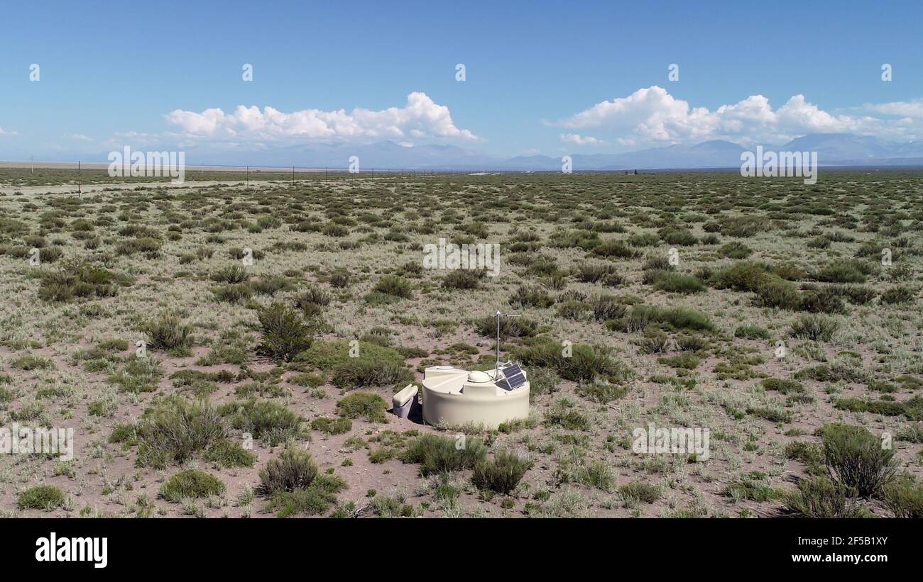 High angle shot of the detector with solar panel and antenna of the ...