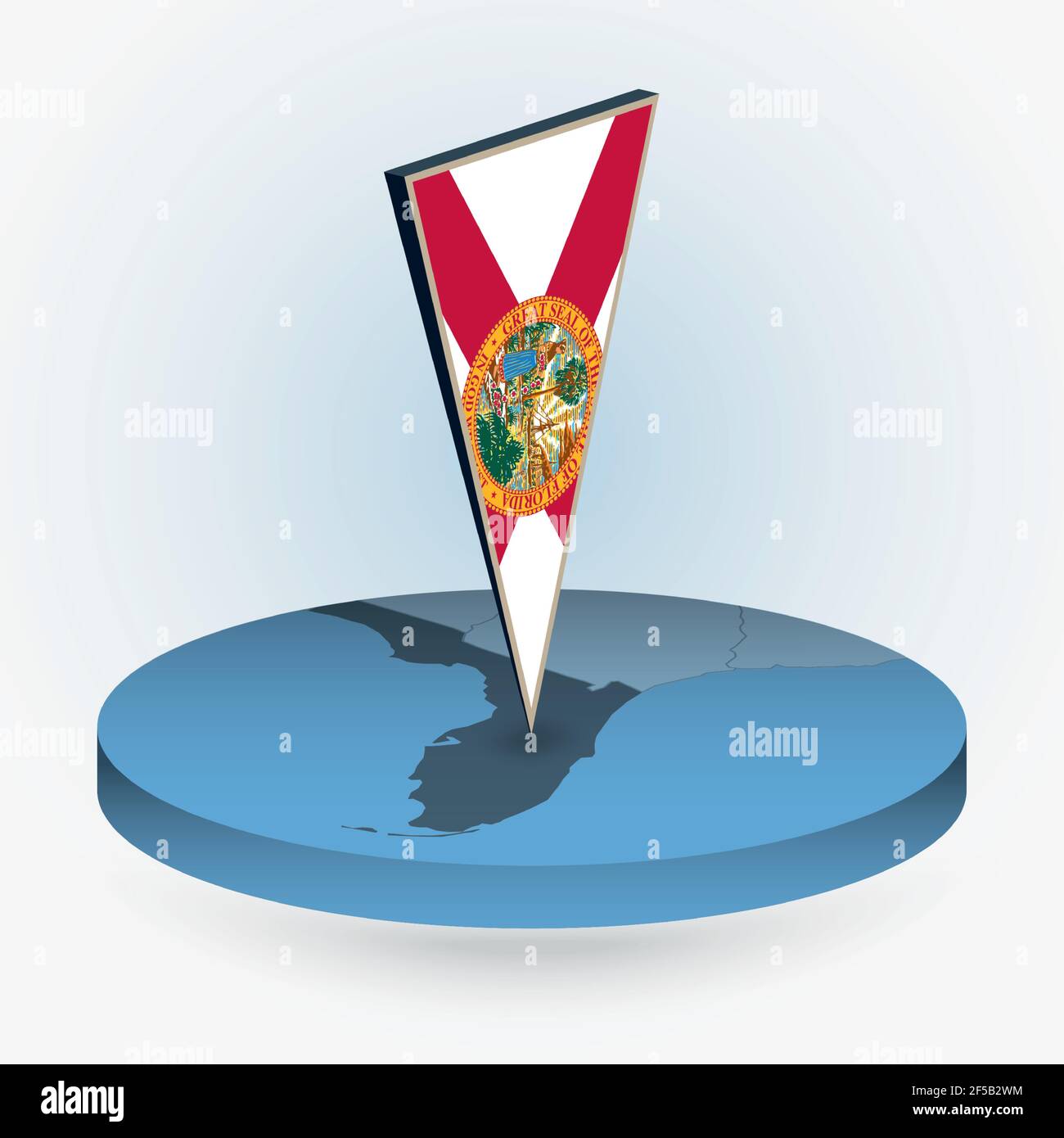 Florida map in round isometric style with triangular 3D flag of US ...