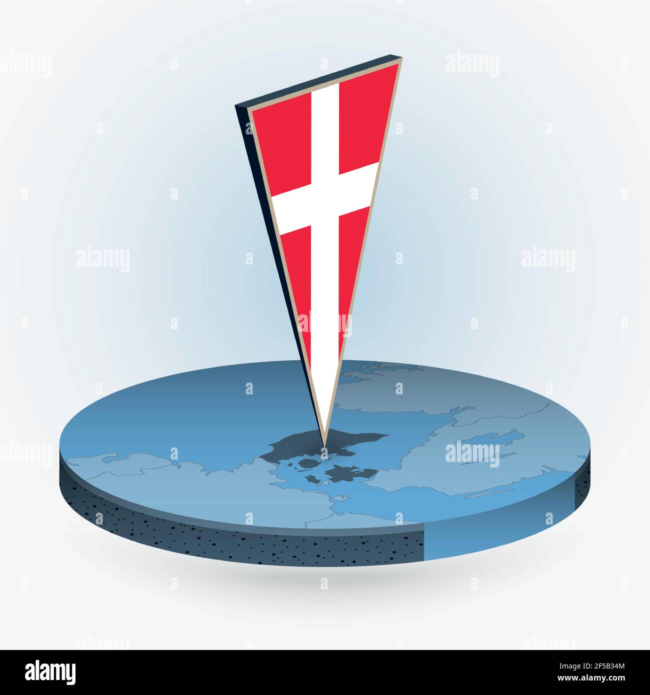 Denmark map in round isometric style with triangular 3D flag of Denmark ...