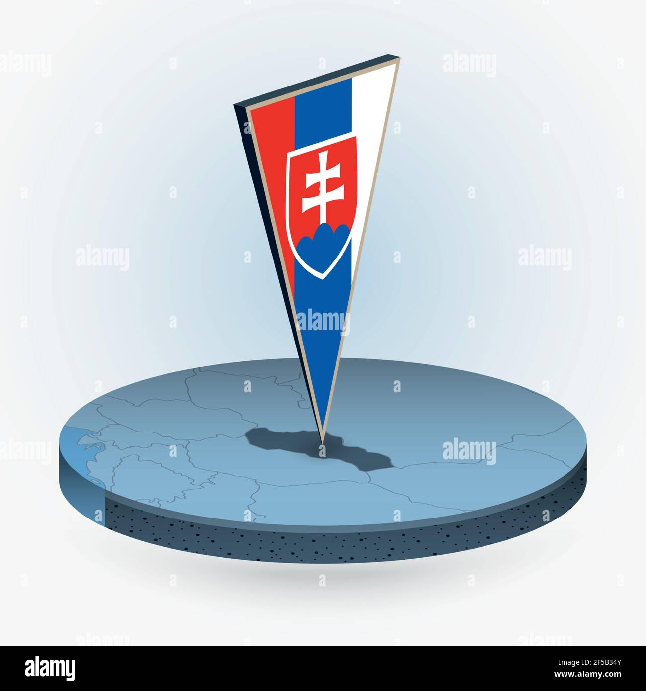 Slovakia map in round isometric style with triangular 3D flag of ...