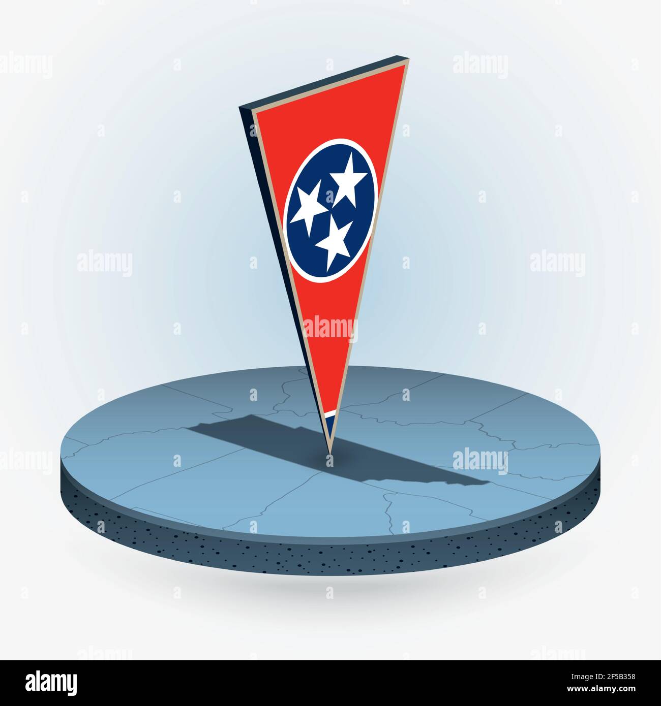 Tennessee map in round isometric style with triangular 3D flag of US ...