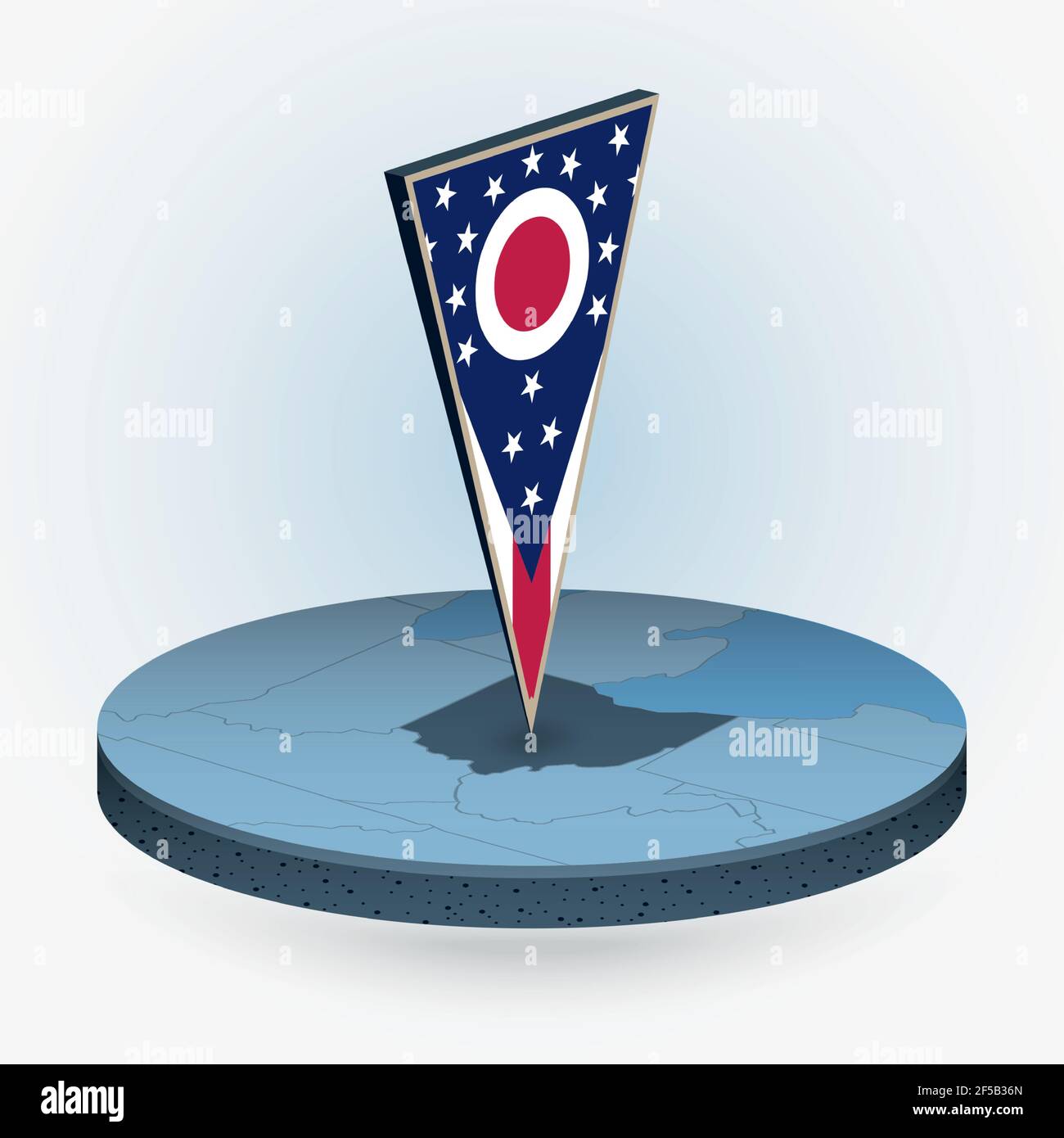 Ohio map in round isometric style with triangular 3D flag of US State ...