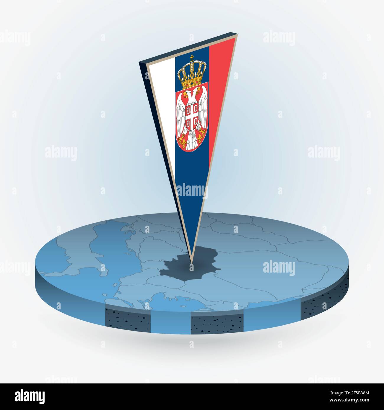 Serbia map in round isometric style with triangular 3D flag of Serbia ...
