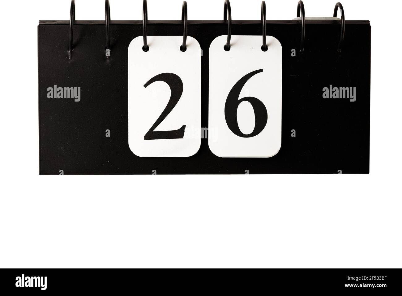 Close up view of calendar with selected date 26 isolated on white ...