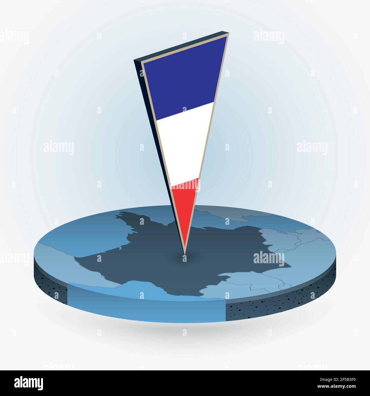 France map in round isometric style with triangular 3D flag of France ...
