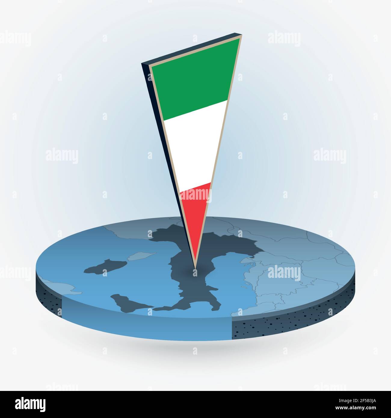 Italy map in round isometric style with triangular 3D flag of Italy ...