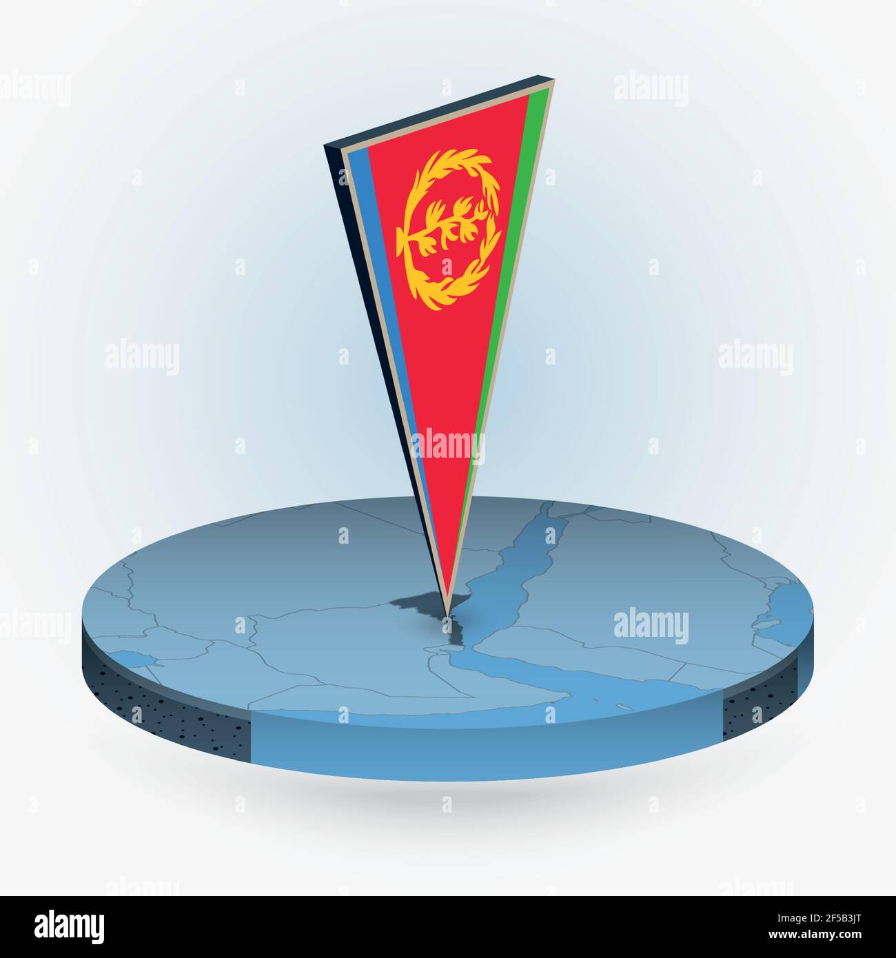 Eritrea Map In Round Isometric Style With Triangular 3d Flag Of Eritrea Vector Map In Blue 