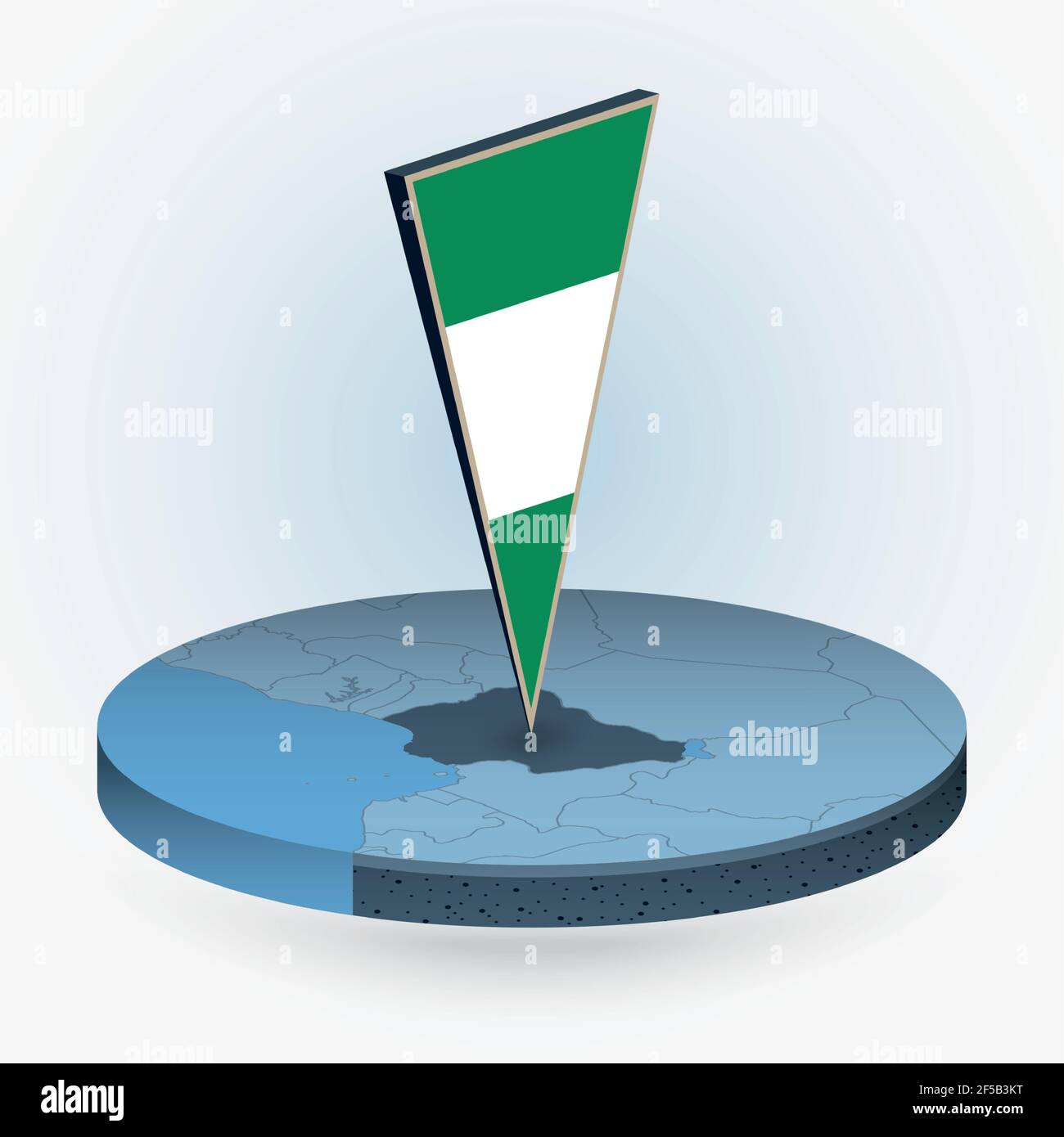 Nigeria map in round isometric style with triangular 3D flag of Nigeria ...
