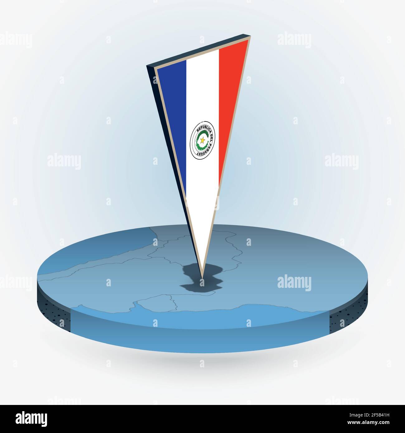 Paraguay map in round isometric style with triangular 3D flag of ...