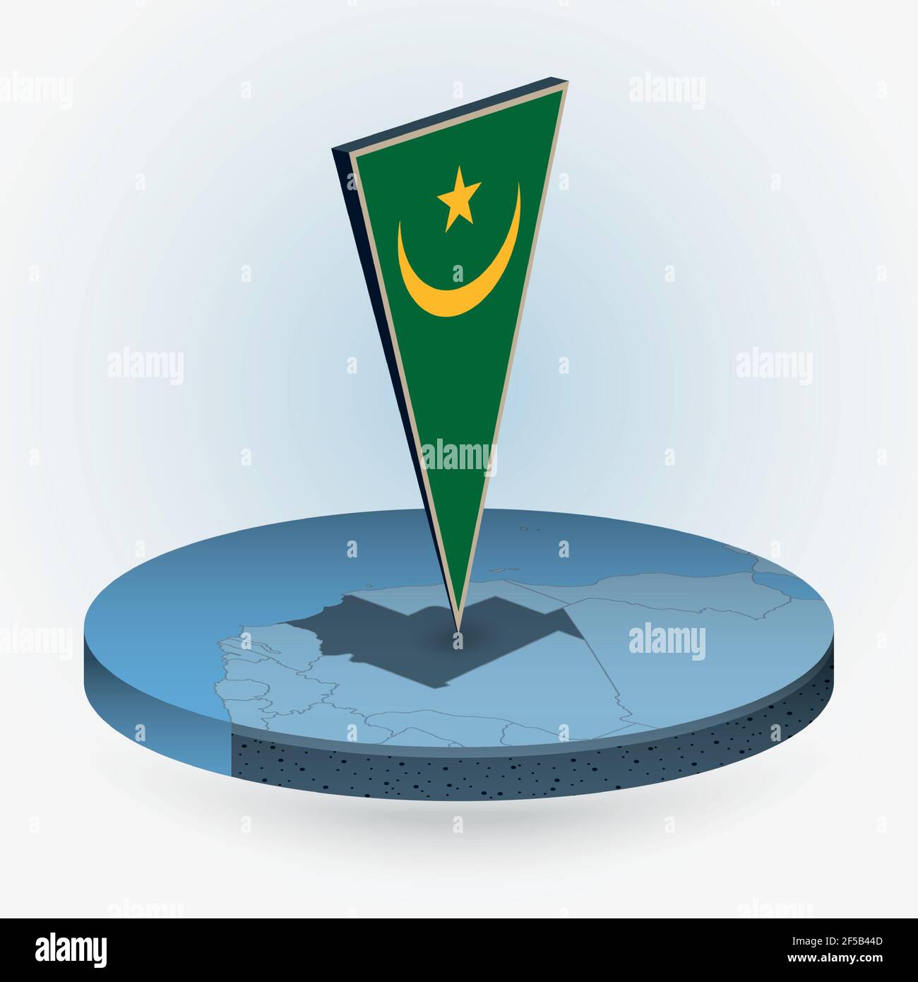 Mauritania Map In Round Isometric Style With Triangular 3d Flag Of