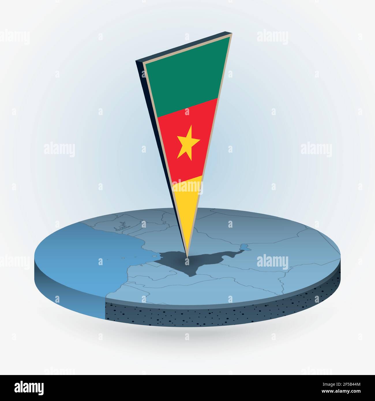 Cameroon Map In Round Isometric Style With Triangular 3d Flag Of
