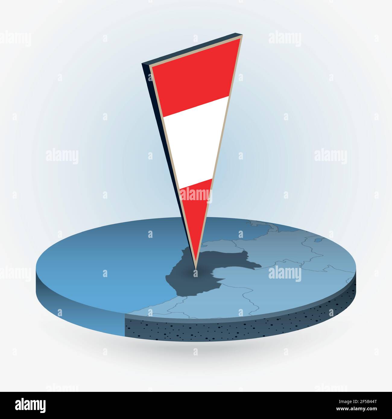 Peru map in round isometric style with triangular 3D flag of Peru ...