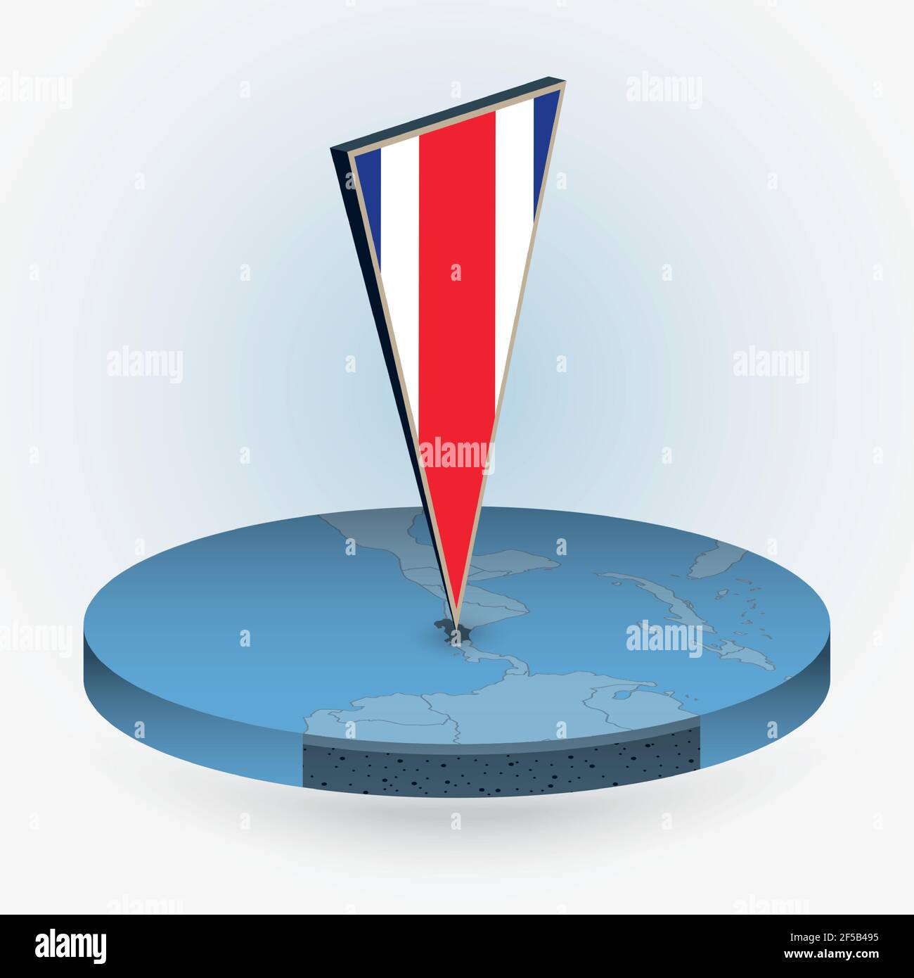 Costa Rica map in round isometric style with triangular 3D flag of ...