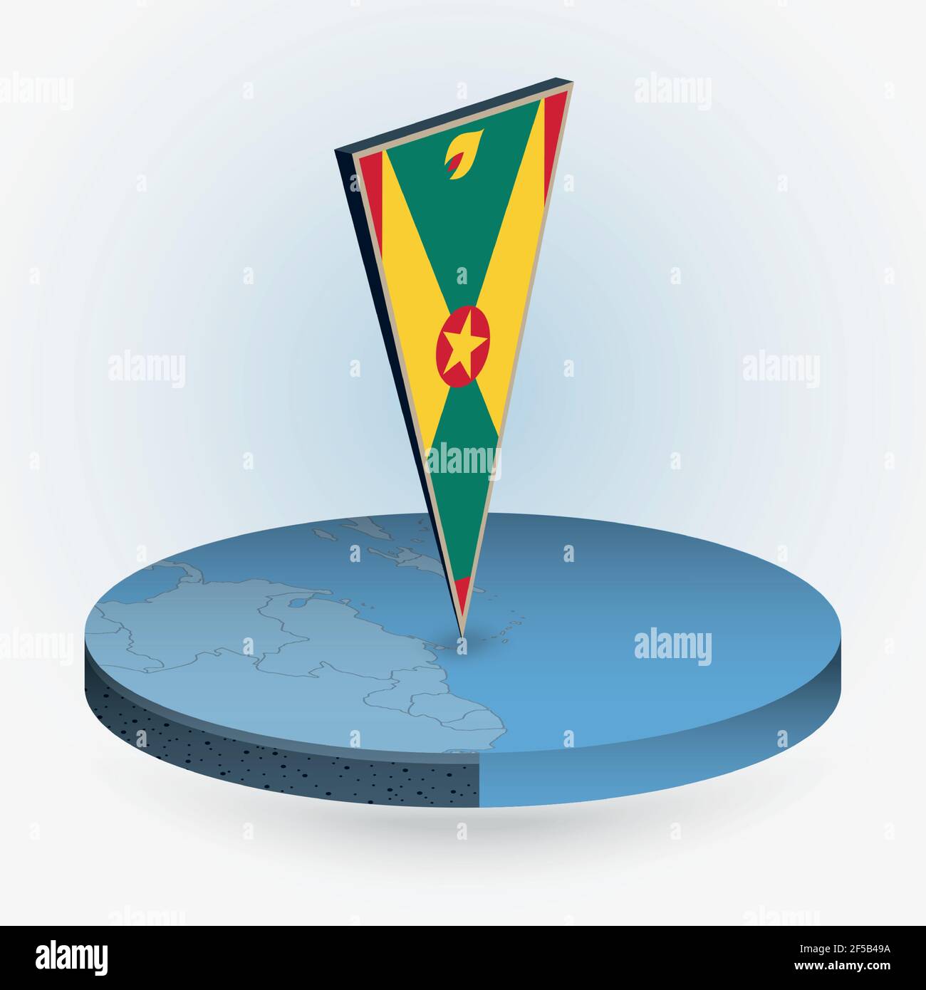 Grenada map in round isometric style with triangular 3D flag of Grenada ...