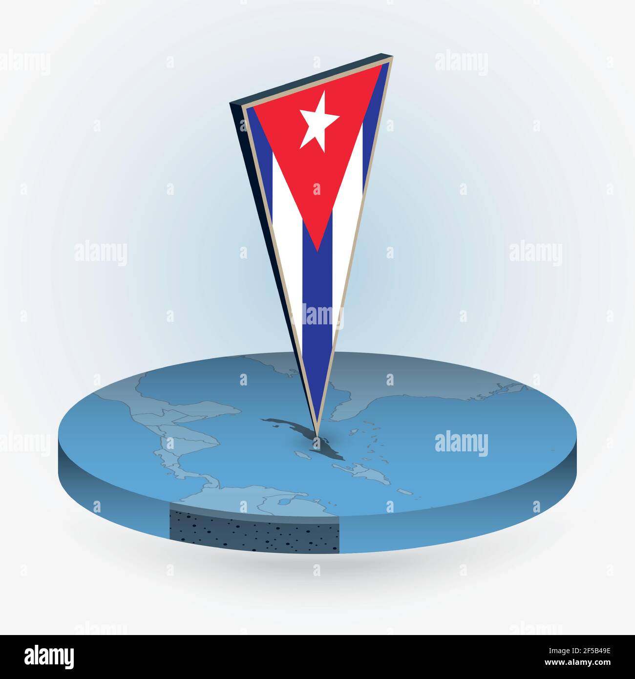 Cuba map in round isometric style with triangular 3D flag of Cuba ...