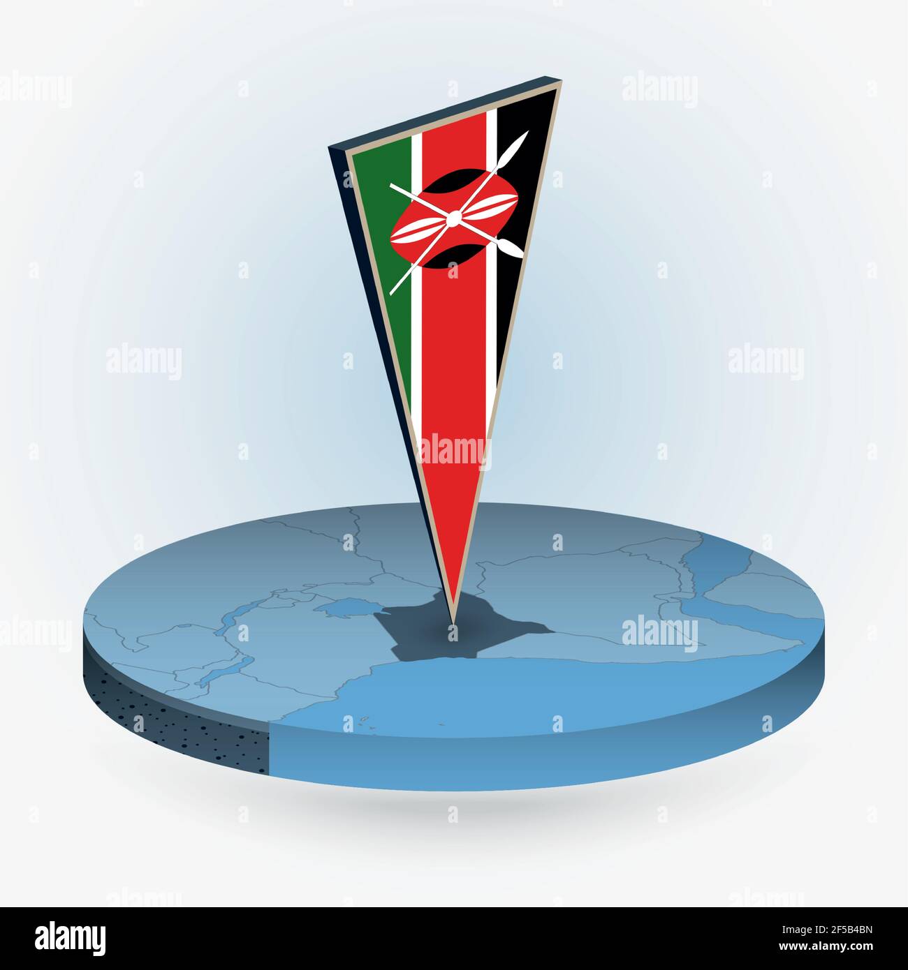Kenya Map In Round Isometric Style With Triangular 3d Flag Of Kenya