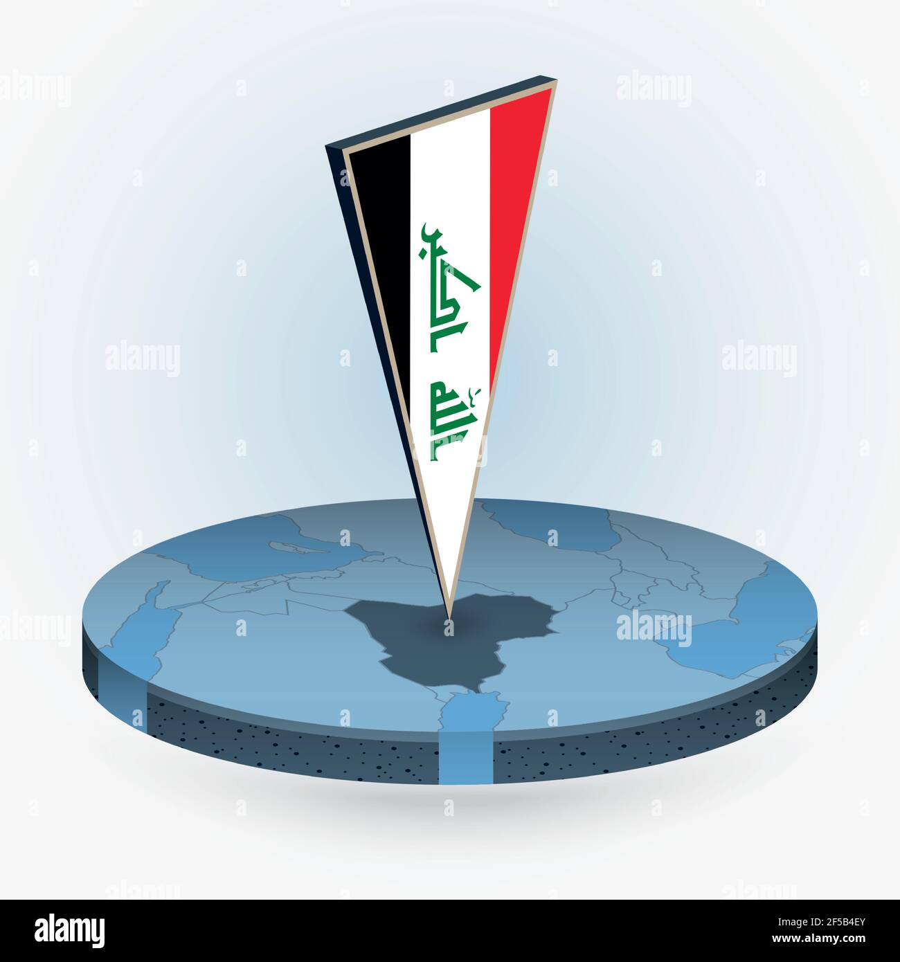 Iraq map in round isometric style with triangular 3D flag of Iraq ...