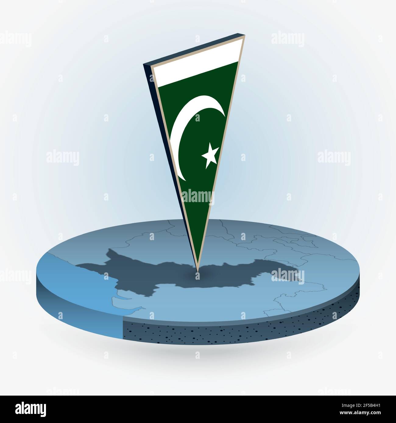 Pakistan map in round isometric style with triangular 3D flag of ...