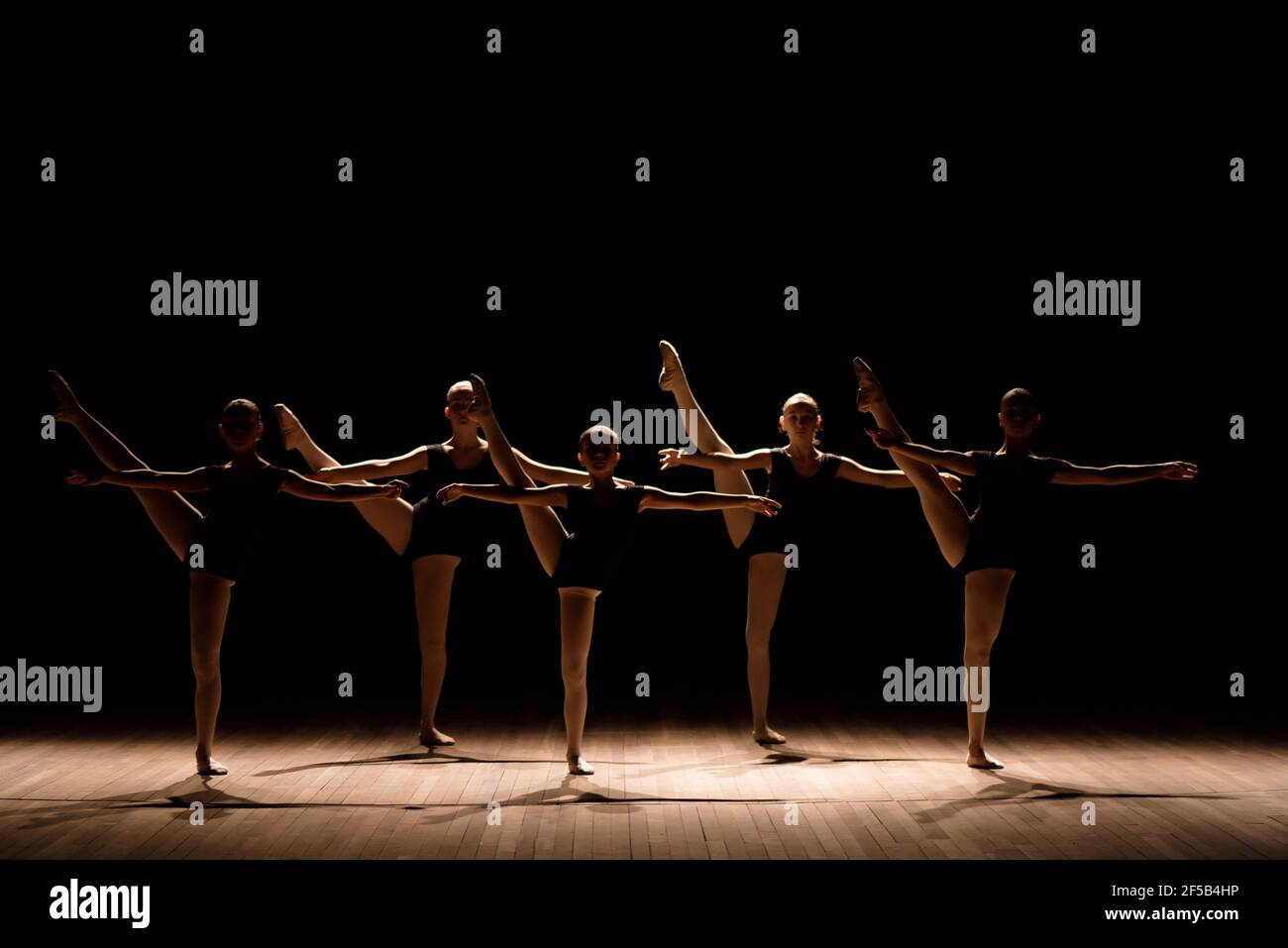 A choreographed dance of a group of graceful pretty young ballerinas ...