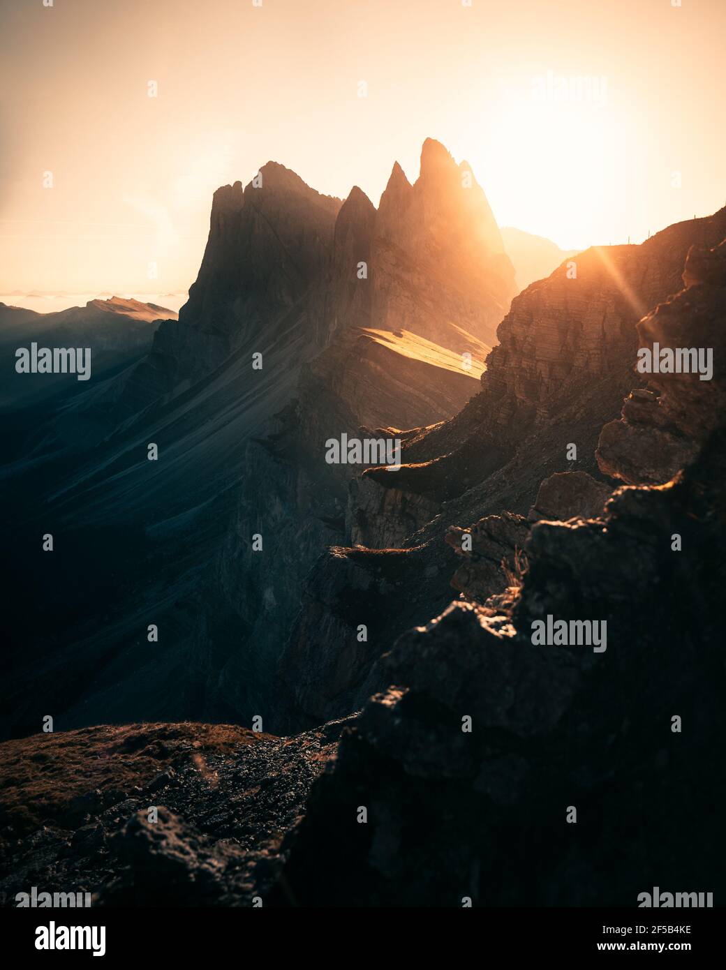 Amazing sunset view of Seceda peak in Dolomites . Italy Stock Photo - Alamy