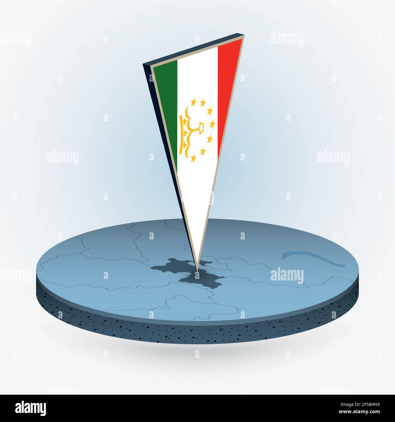 Tajikistan Map In Round Isometric Style With Triangular 3d Flag Of