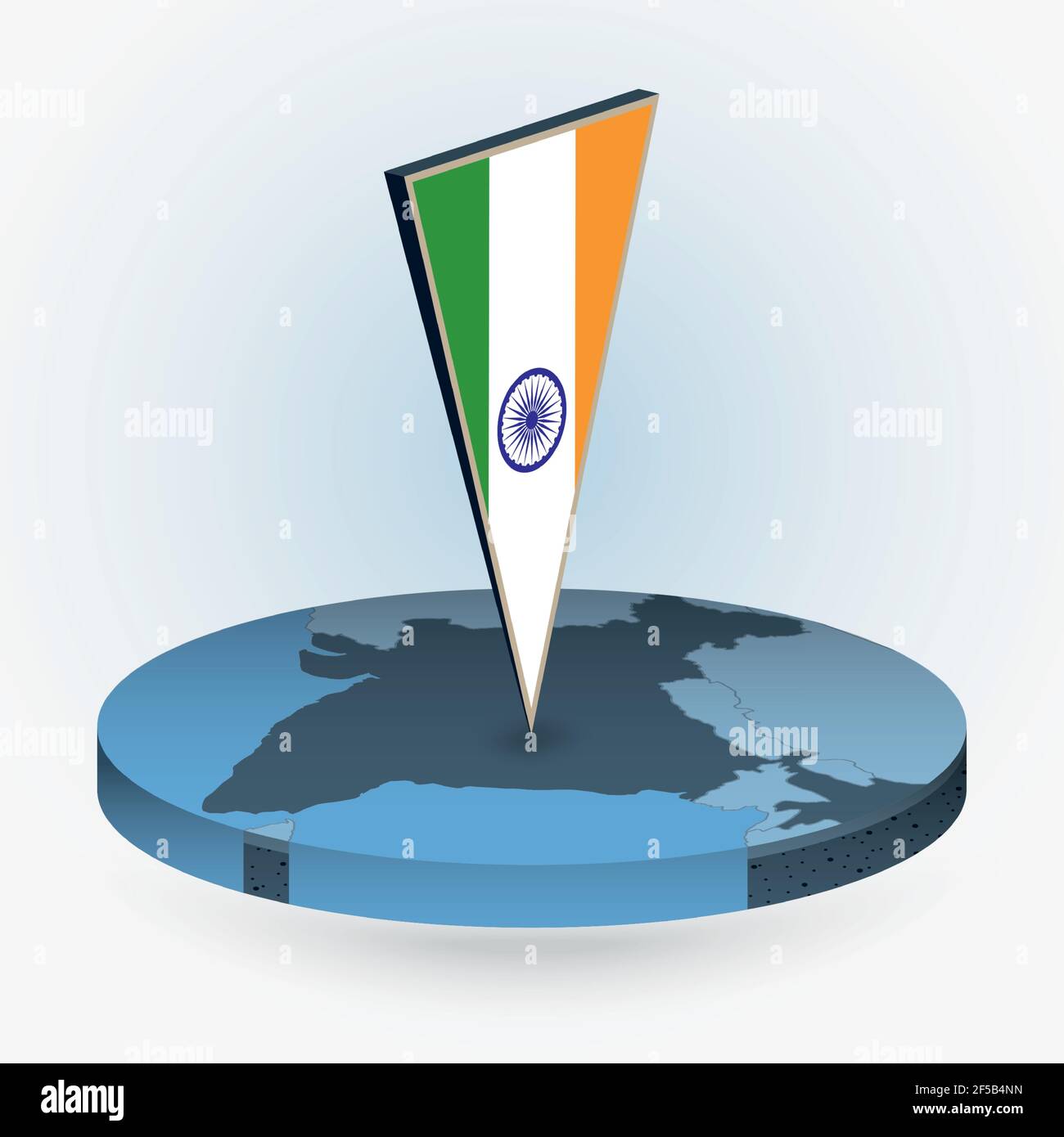 India map in round isometric style with triangular 3D flag of India ...