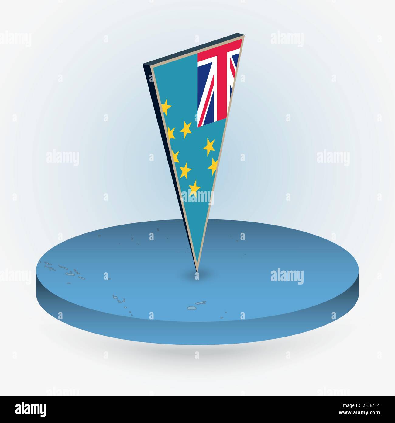 Tuvalu map in round isometric style with triangular 3D flag of Tuvalu, vector map in blue color ...