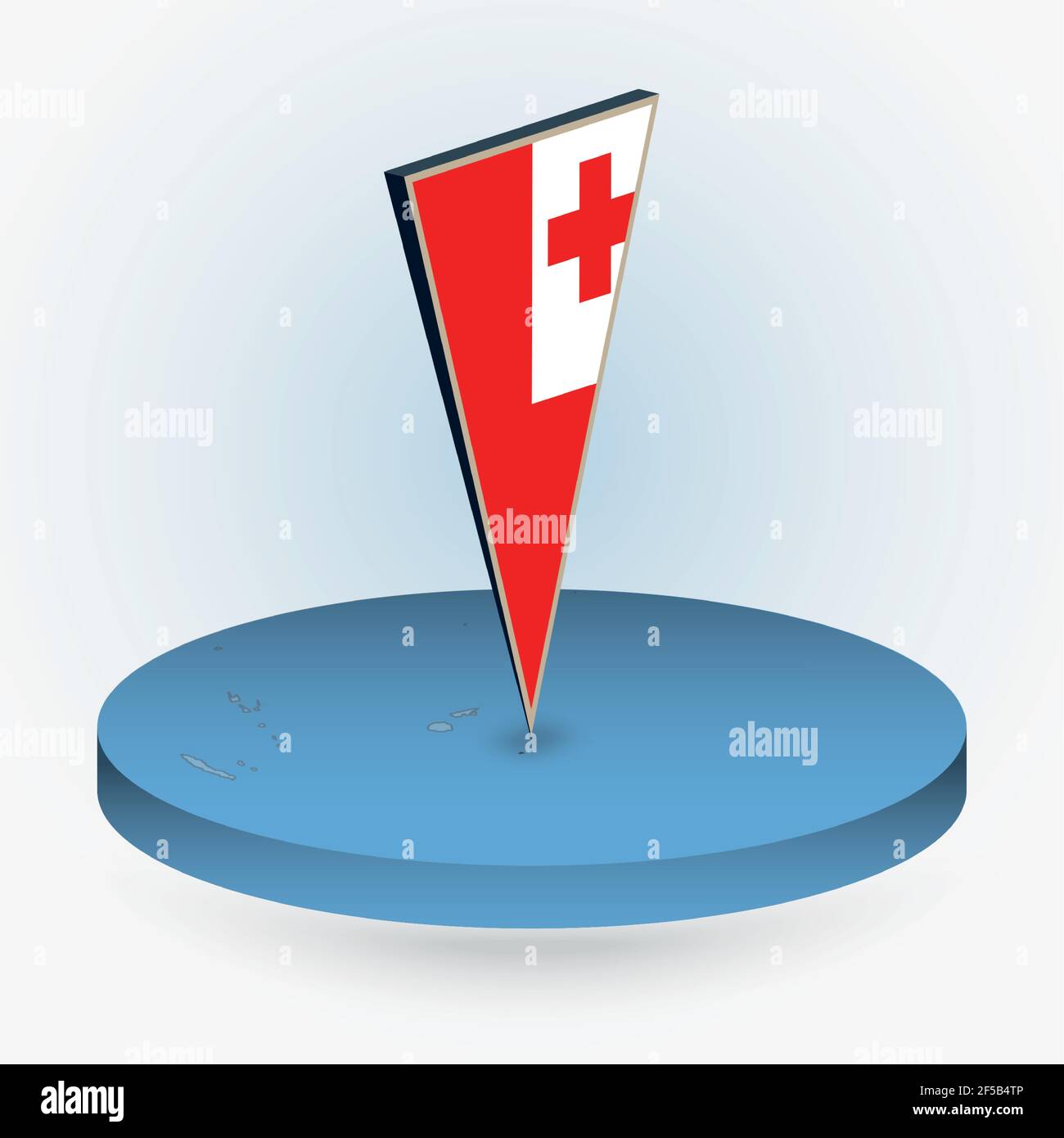 Tonga map in round isometric style with triangular 3D flag of Tonga ...