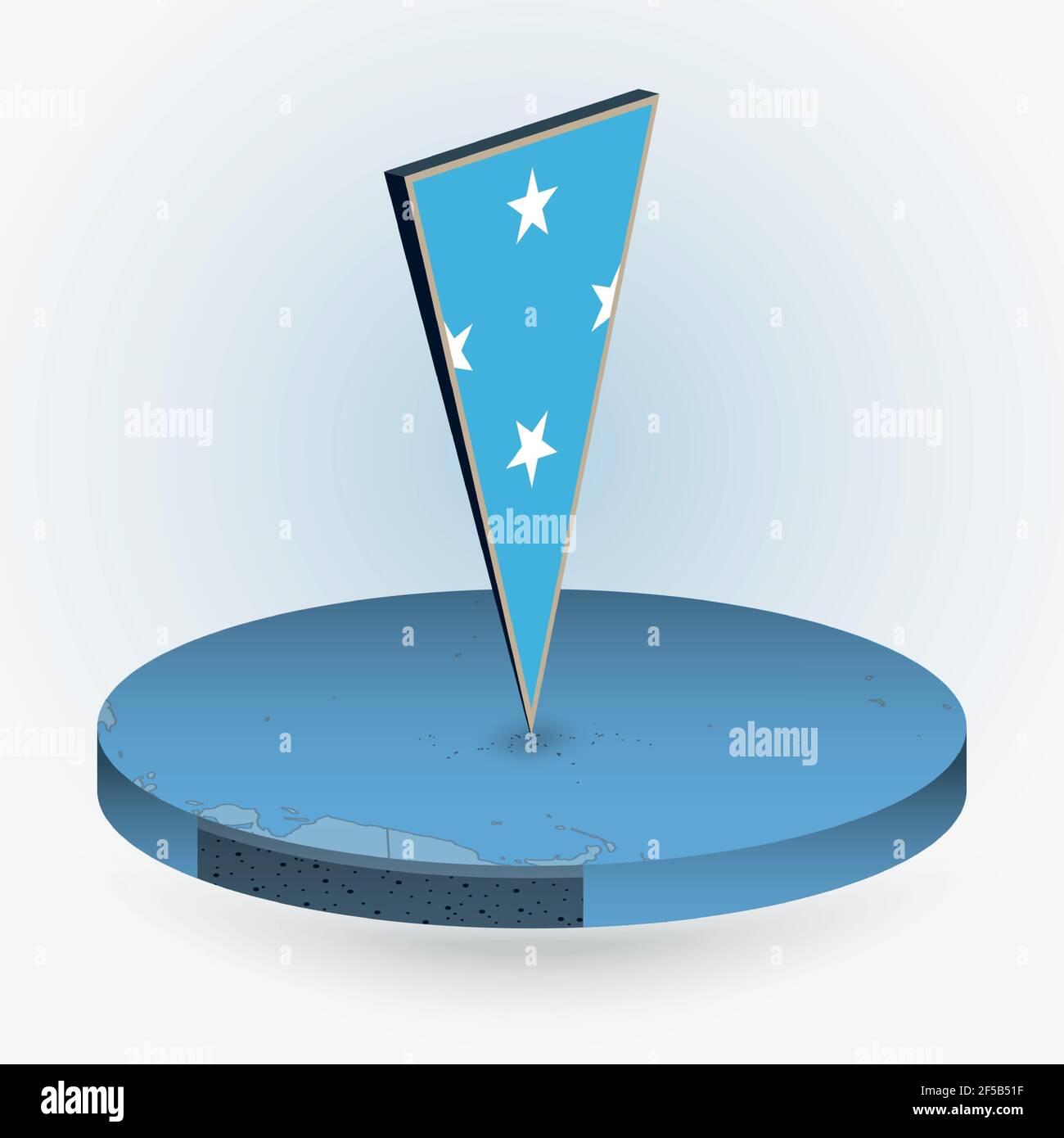 Micronesia map in round isometric style with triangular 3D flag of ...