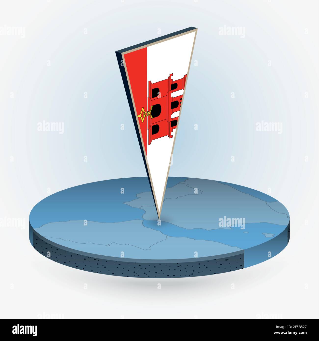 Gibraltar map in round isometric style with triangular 3D flag of ...