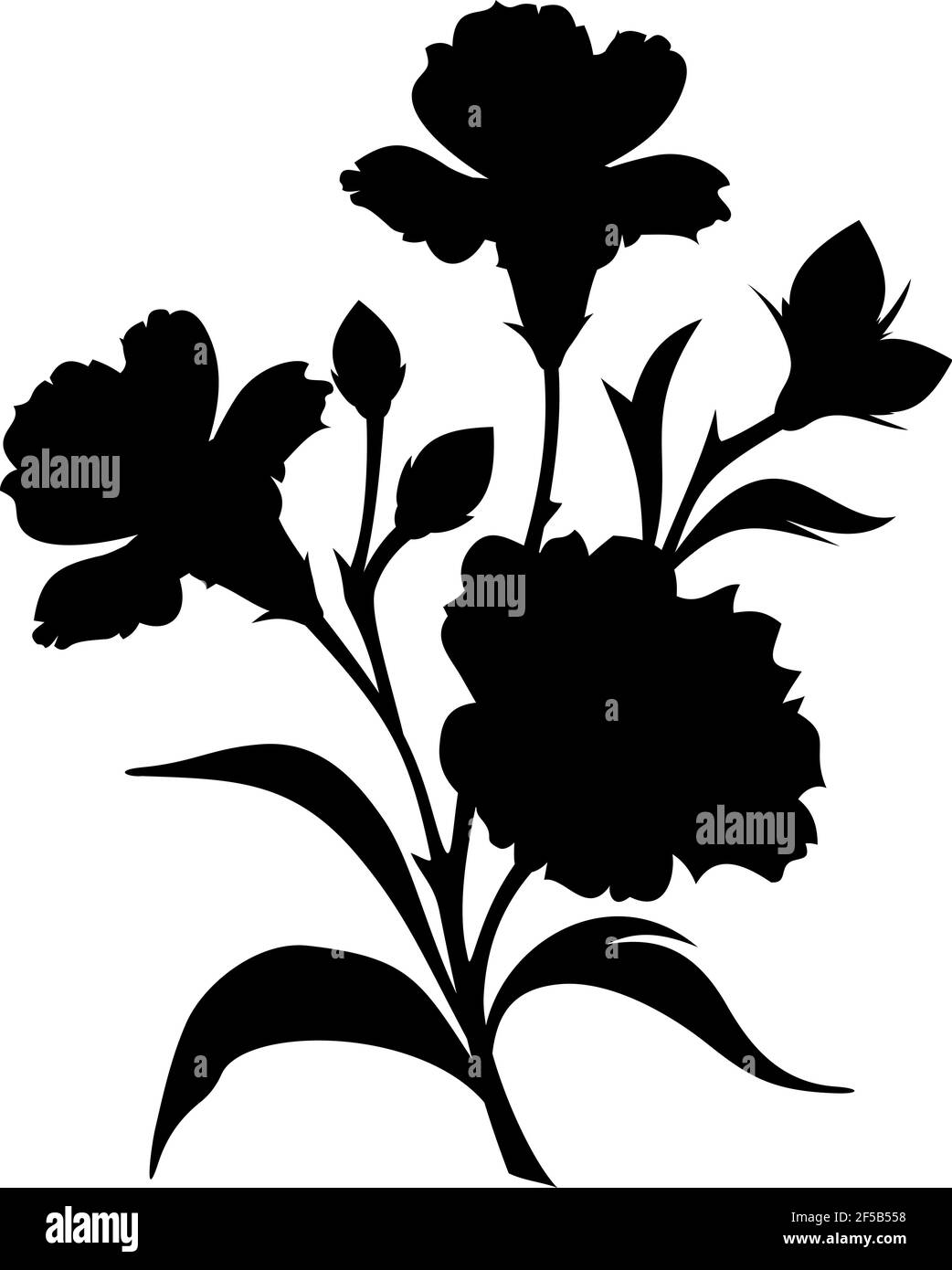 Vector black silhouette of flowers isolated on a white background Stock ...